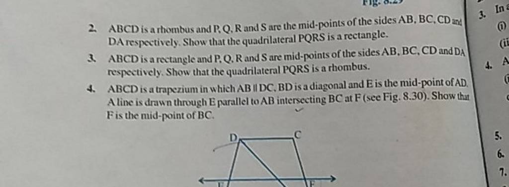 2. ABCD is a rhombus and P,Q,R and S are the mid-points of the sides AB,B..