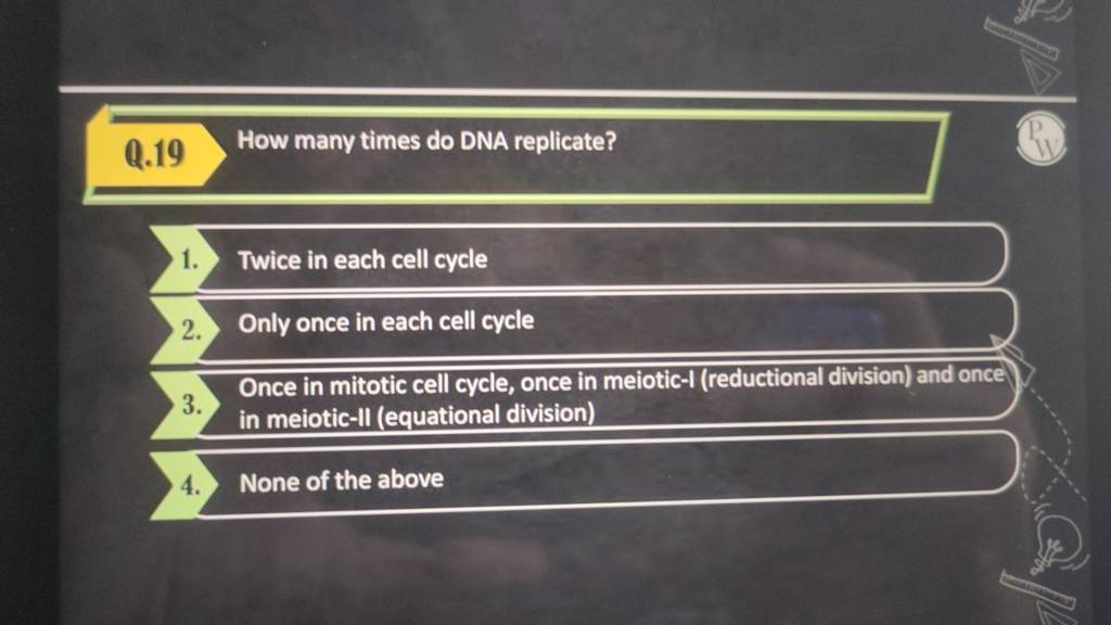 How many times do DNA replicate? 1. Twice in each cell cycle 2. Only once..