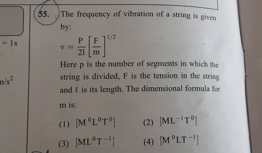 The frequency of vibration of a string is given by: \[ =1 \mathrm{~s} \qu..