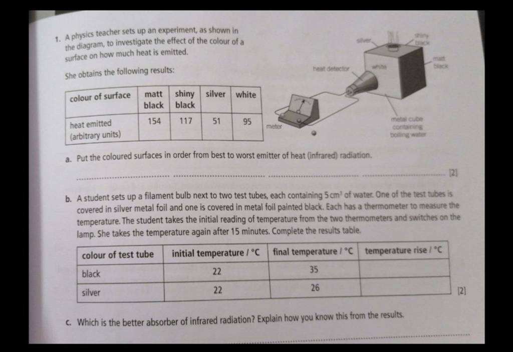 1. A physics teacher sets up an experiment, as shown in the diagram, to i..