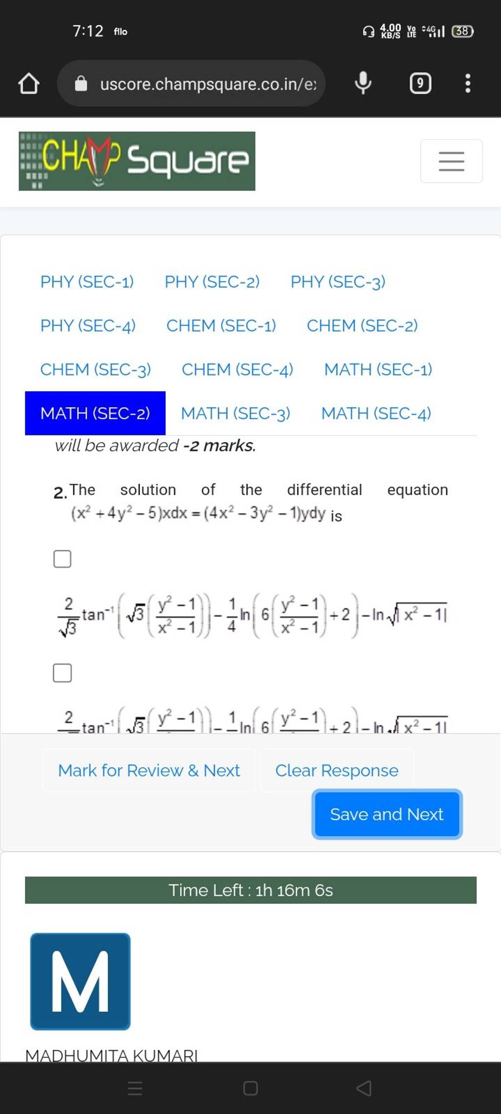 PHY (SEC-4) CHEM (SEC-1) CHEM (SEC-2) CHEM (SEC-3) CHEM (SEC-4) MATH (SEC..