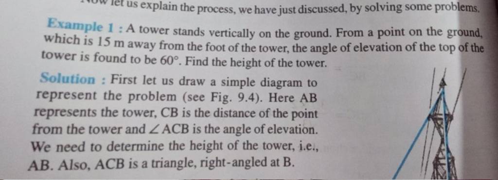 Example 1 : A tower stands vertically on the ground. From a point on the