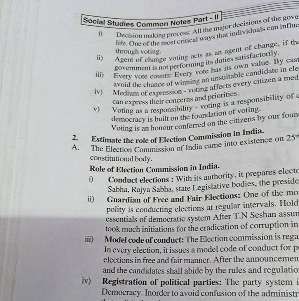 Estimate the role of Election Commission in India. A. The Election Commis..