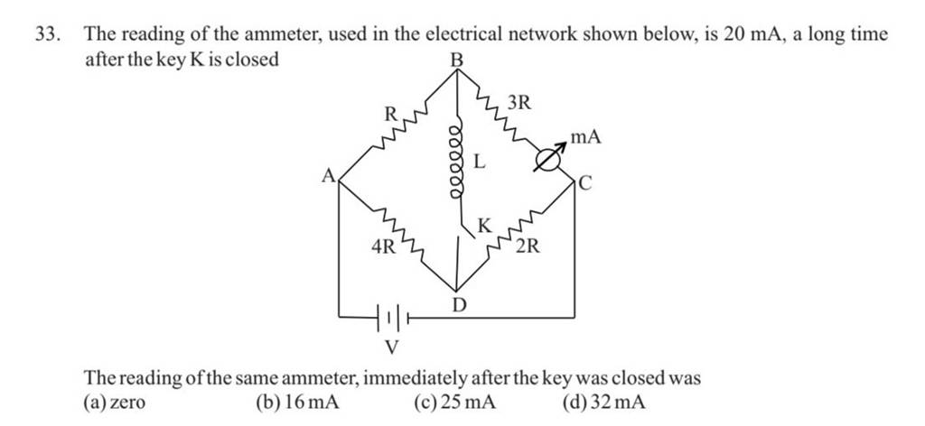 The reading of the ammeter, used in the electrical network shown below, i..