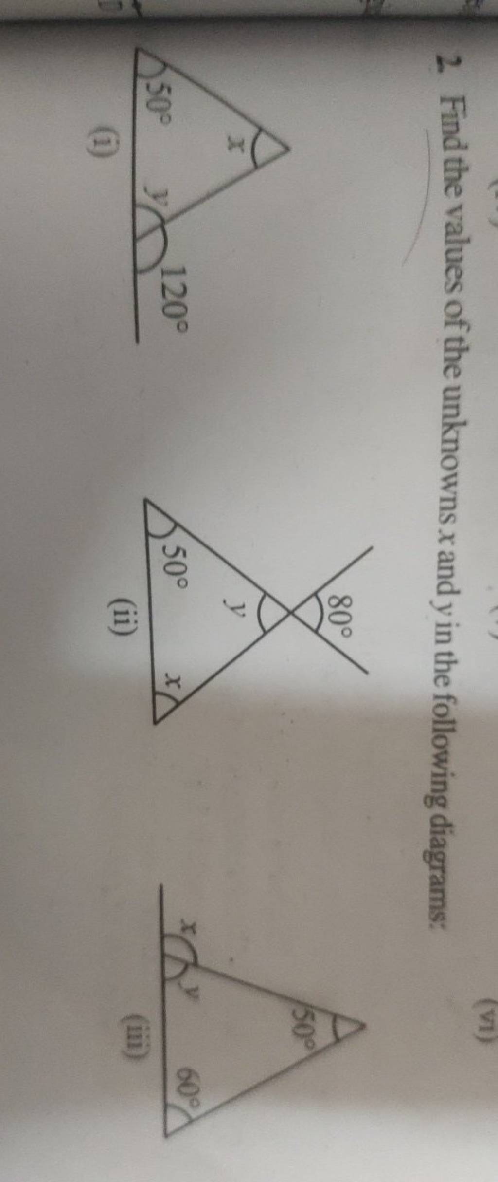 2. Find the values of the unknowns x and y in the following diagrams: (i).. 2. Find the values of the unknowns x and y in the following diagrams: (i)..