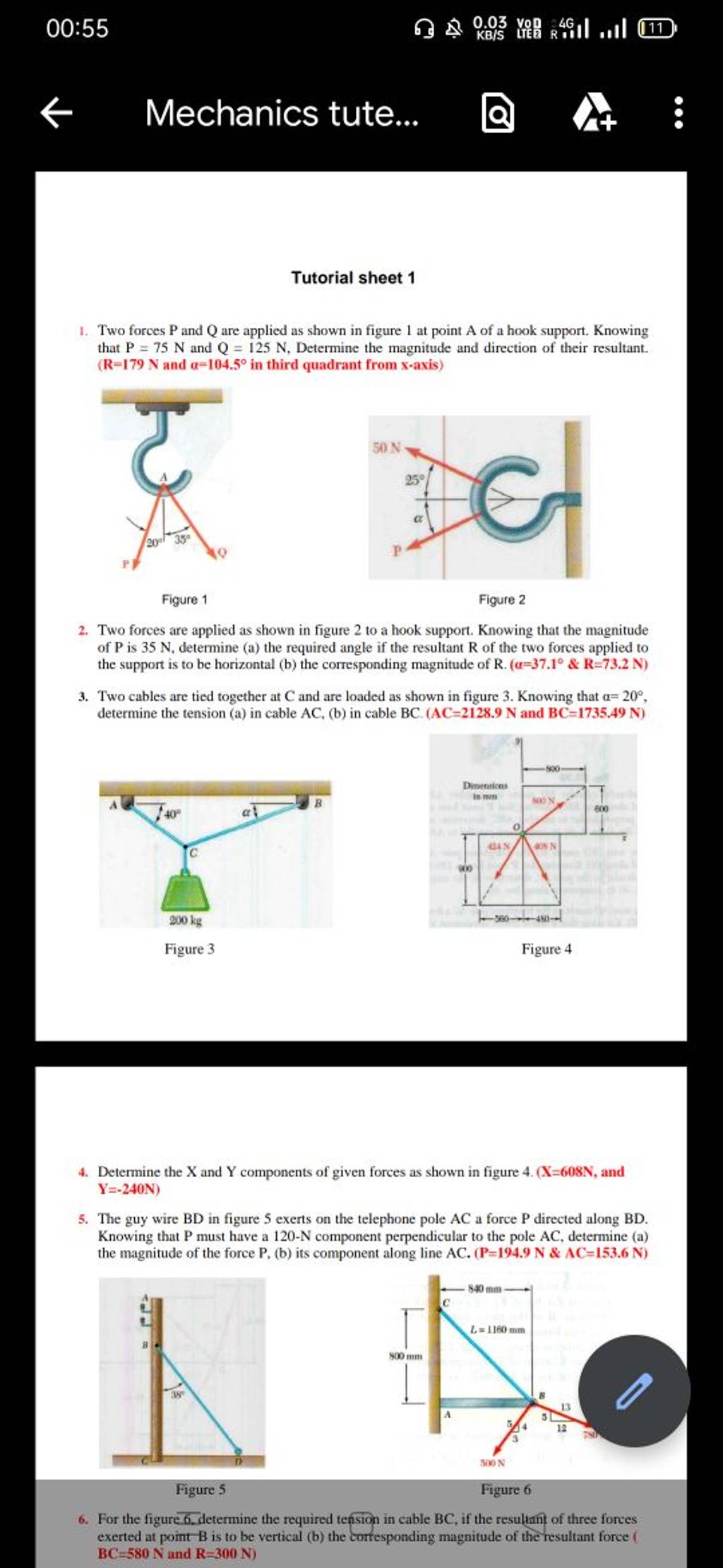1. Two forces P and Q are applied as shown in figure 1 at point A of a ho..
