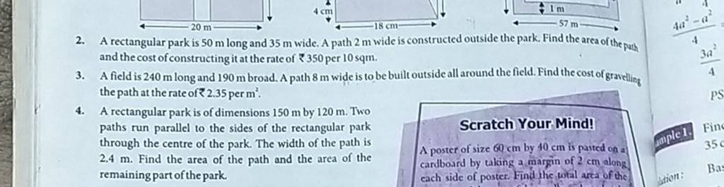 2. A rectangular park is 50 m long and 35 m wide. A path 2 m wide is cons..