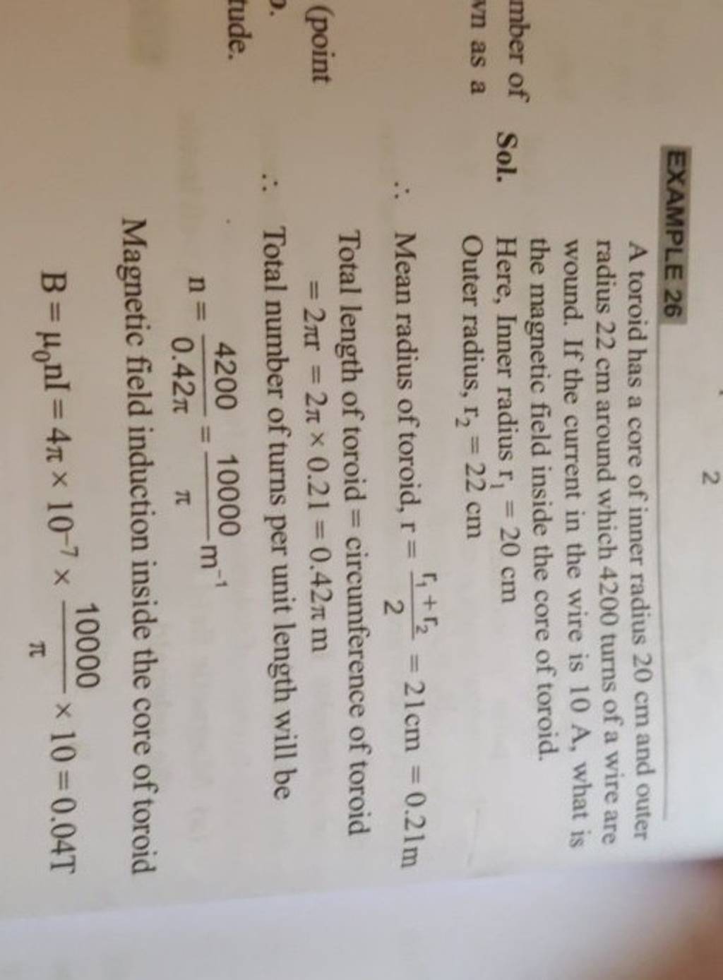 Example 26 A Toroid Has A Core Of Inner Radius 20 Cm And Outer Radius 22
