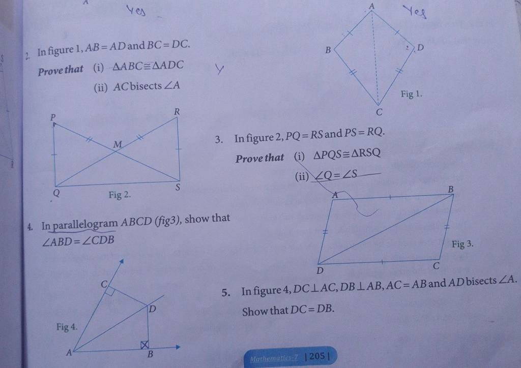 2. In figure 1,AB=AD and BC=DC. Prove that (i) ABC≅ ADC (ii) AC bisects