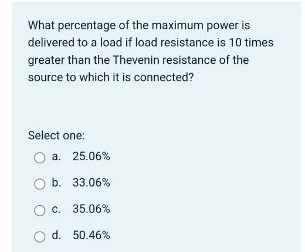 What percentage of the maximum power is delivered to a load if load resis..