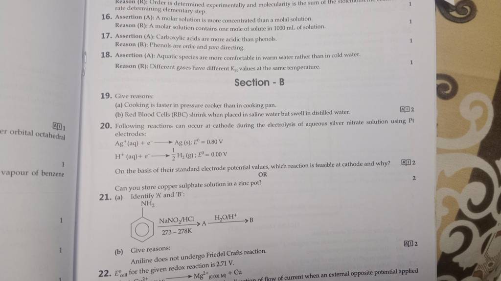 Keason (K): Order is determined exprep 16. Assertion (A): A molar solution is more concentrated ...