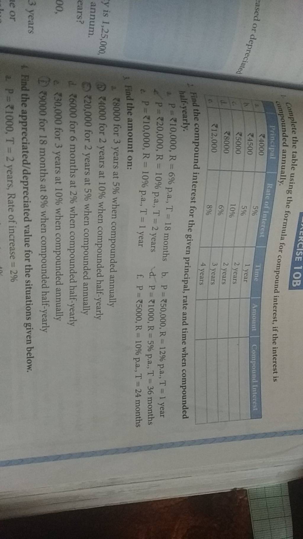 complete the table using the formula for compound interest, if the intere..
