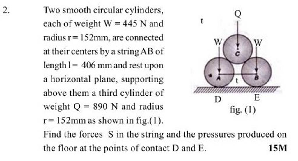 2. Two smooth circular cylinders, each of weight W=445 N and radius r=152..