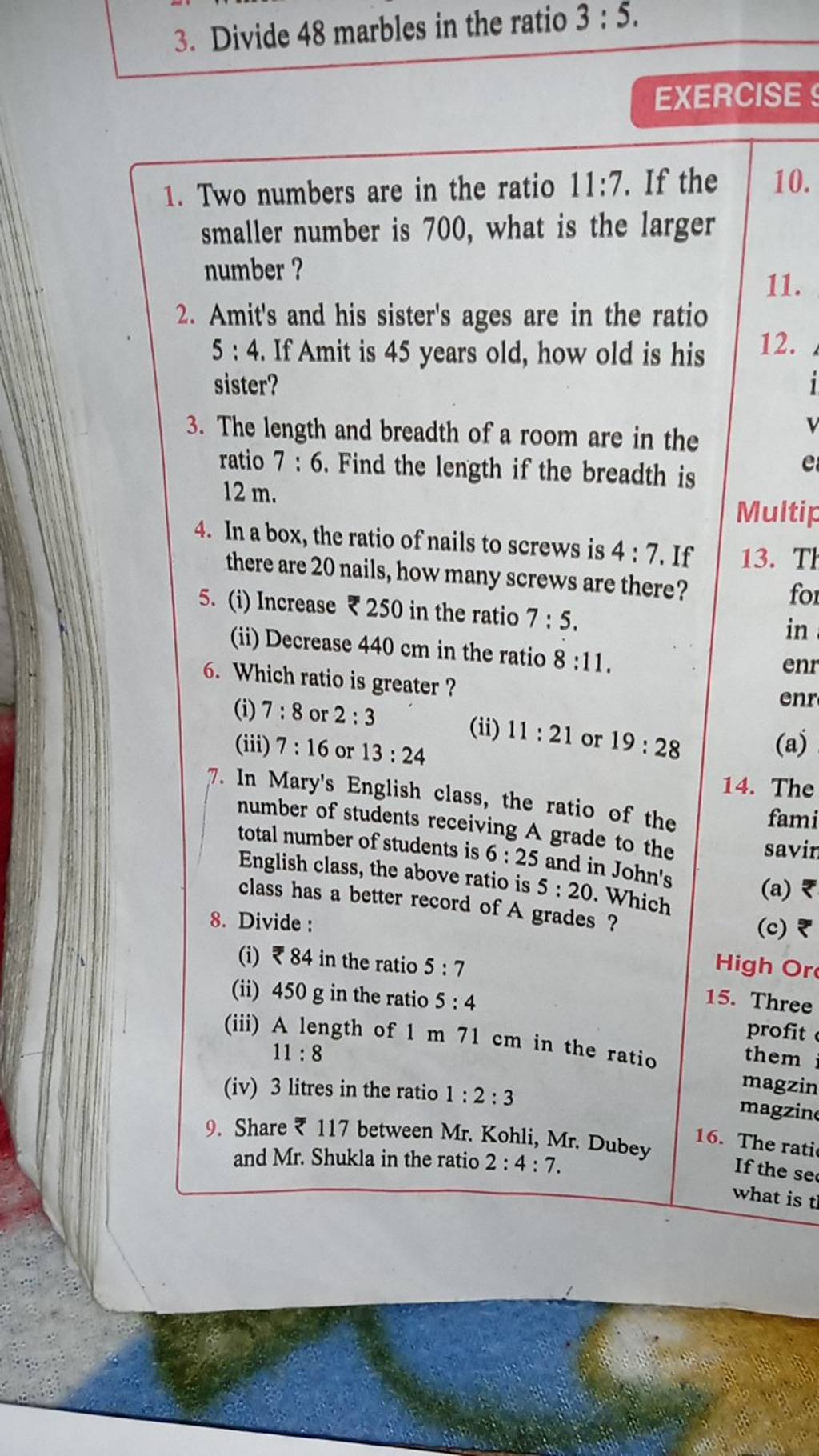 3. Divide 48 marbles in the ratio 3:5. 1. Two numbers are in the ratio 11..