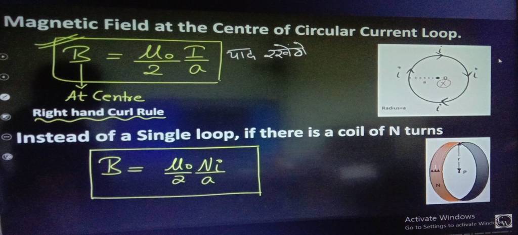 Magnetic Field at the Centre of Circular Current Loop. Right hand Curl Ru..