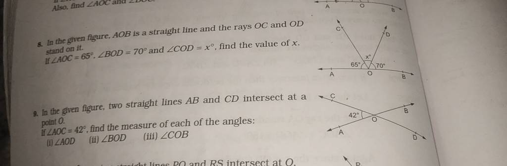 8. In the given figure, AOB is a straight line and the rays OC and OD sta..