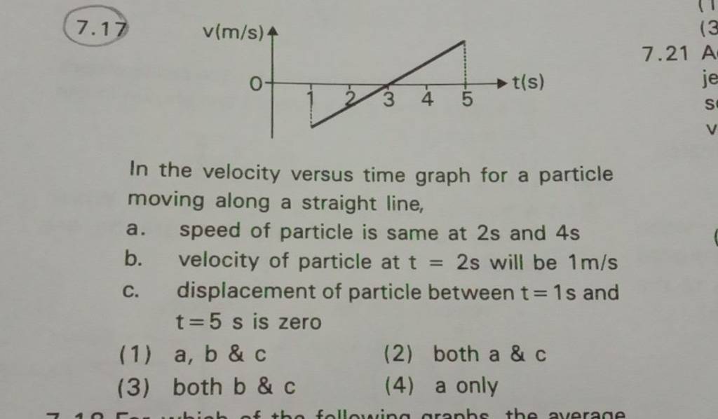7.17 In the velocity versus time graph for a particle moving along a stra..