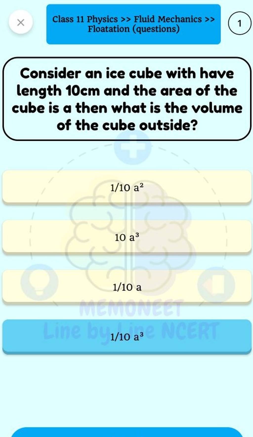 Class 11 Physics > Fluid Mechanics ≫ Floatation (questions) (1) Consider