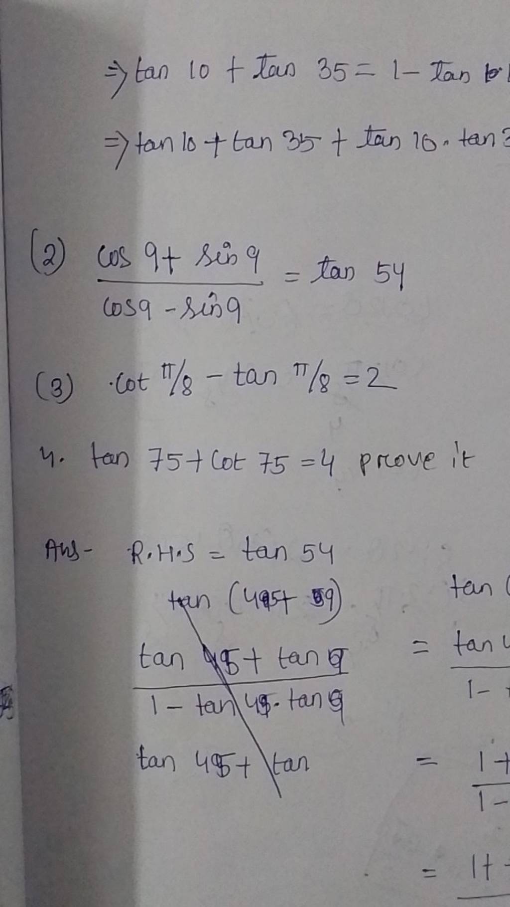 \Rightarrow \tan 10+\tan 35=1-\tan 10 \\ \Rightarrow \tan 10+\tan 35+\tan..