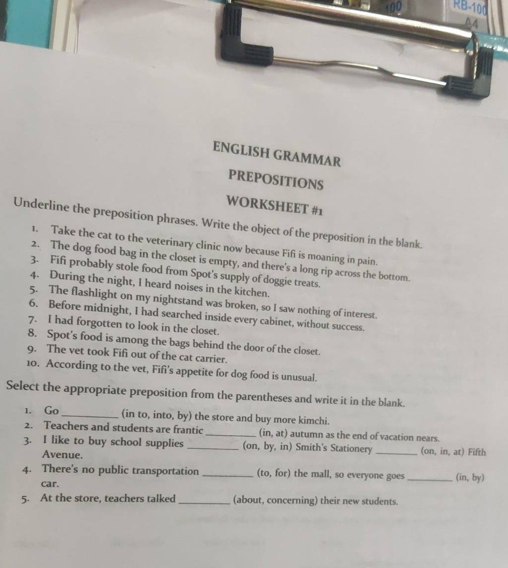ENGLISH GRAMMAR PREPOSITIONS Underline the preposition phras | Filo ENGLISH GRAMMAR PREPOSITIONS Underline the preposition phras | Filo