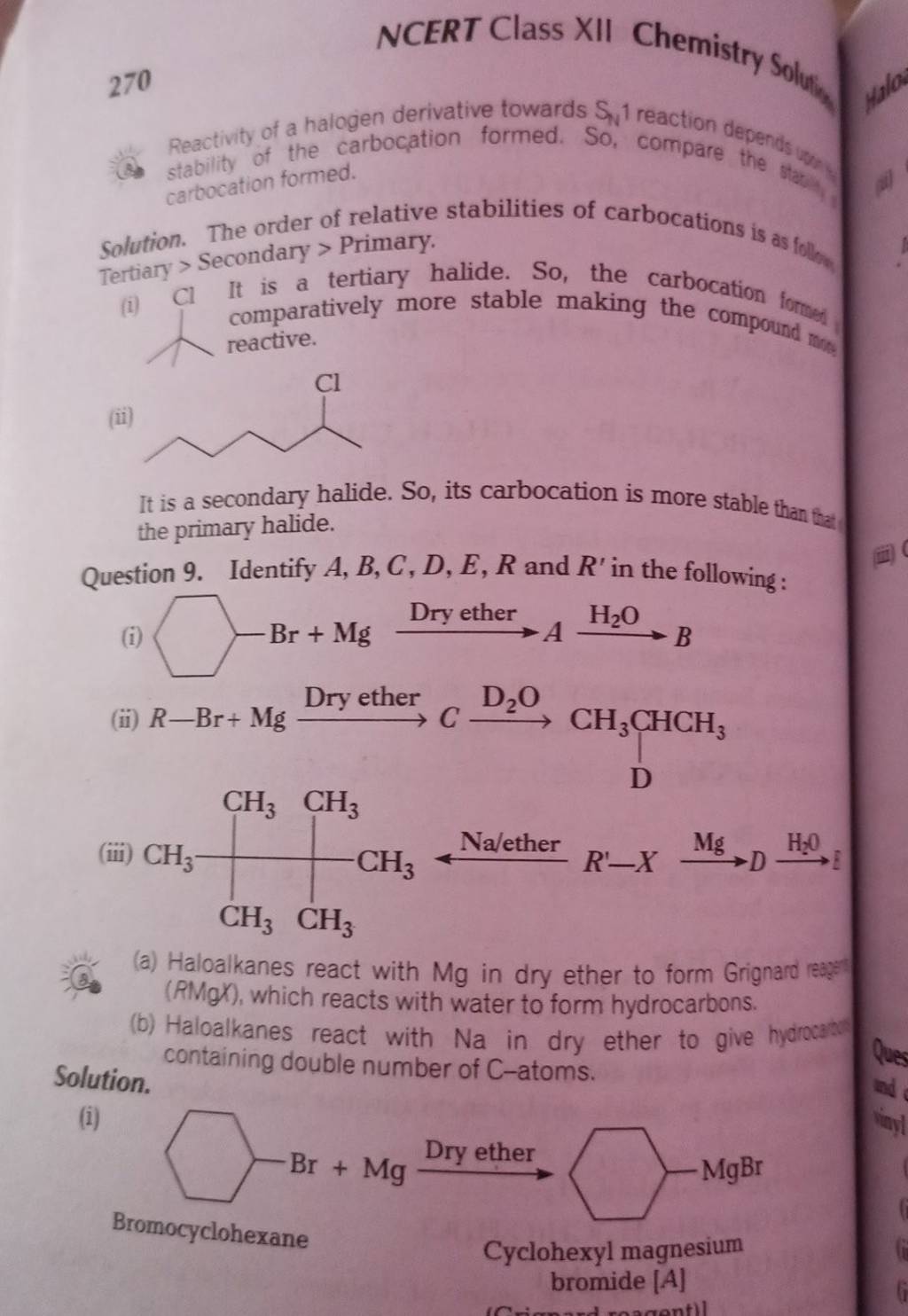 NCERT Class XII Chemistry Solury, 270 Reactivity of a halogen derivative