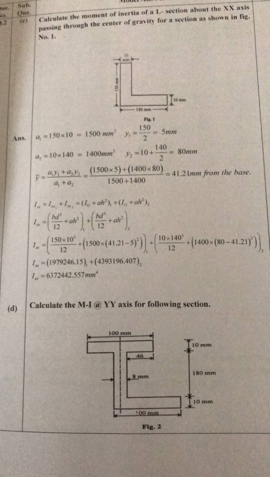 (c) Calculate the moment of inertia of a L-section about the XX axis pass..