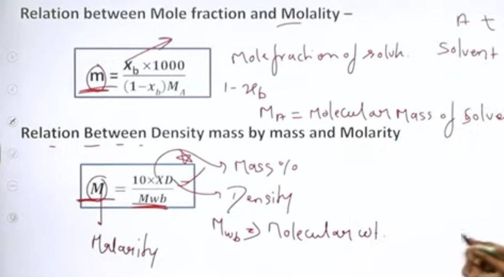 Relation between Mole fraction and Molality - m=(1−xb )MA xb ×1000 1−xb Relation between Mole fraction and Molality - m=(1−xb )MA xb ×1000 1−xb