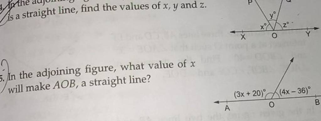 is a straight line, find the values of x,y and z. In the adjoining figure..