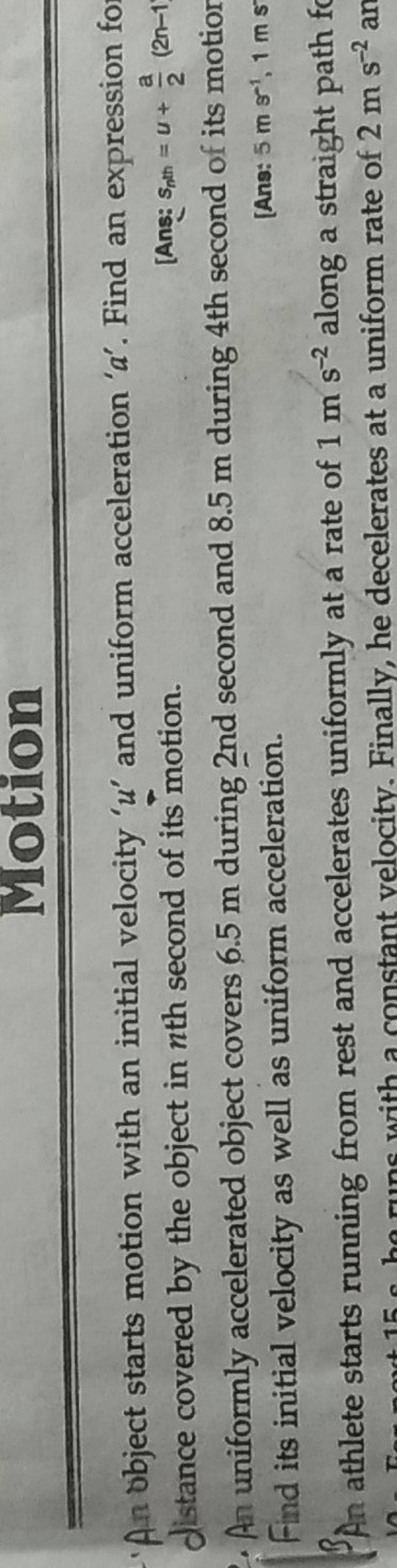 An Object Starts Motion With An Initial Velocity U And Uniform Accel