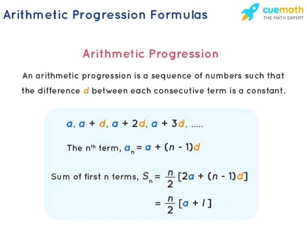 Arithmetic Progression Formulas cuemath Arithmetic Progression An arithme..