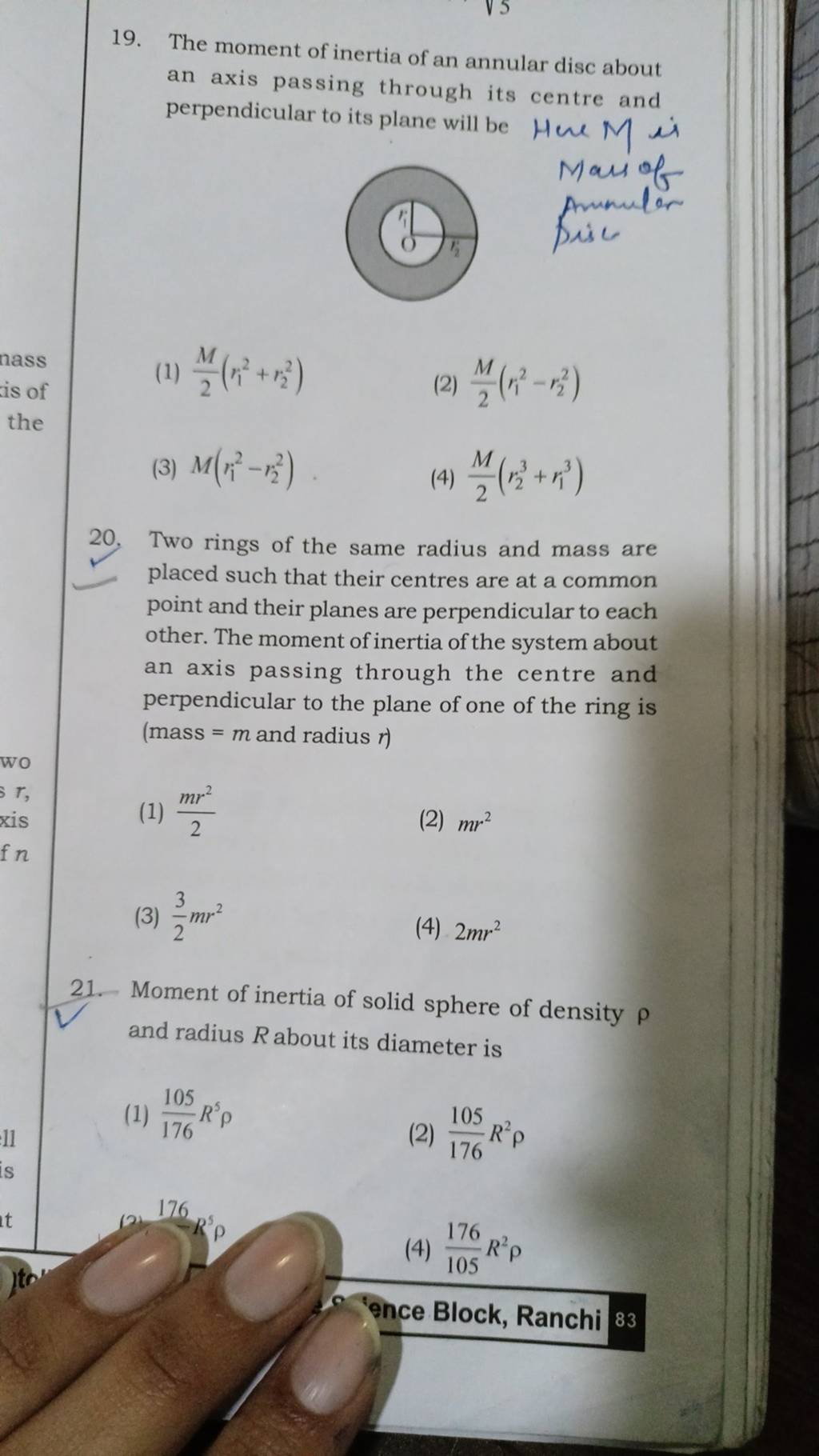 The moment of inertia of an annular disc about an axis passing through it..