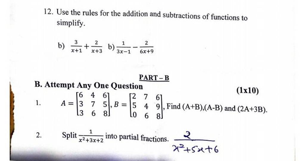 12. Use the rules for the addition and subtractions of functions to simpl..