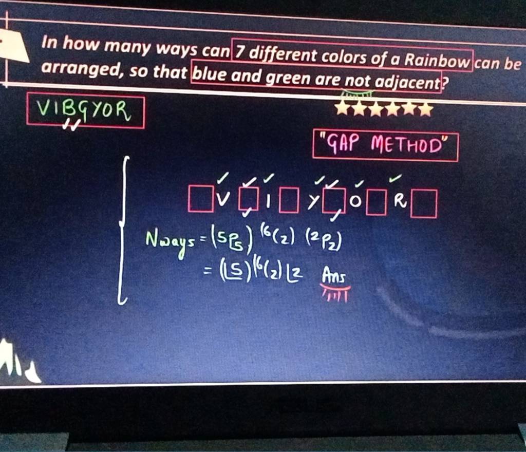 In how many ways can 7 different colors of a Rainbow can be arranged, so