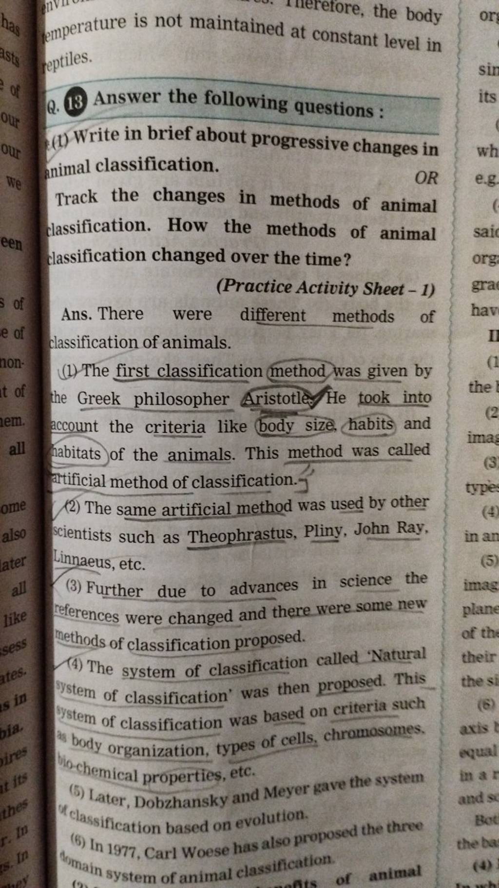 Track the changes in methods of animal classification. How the methods of..