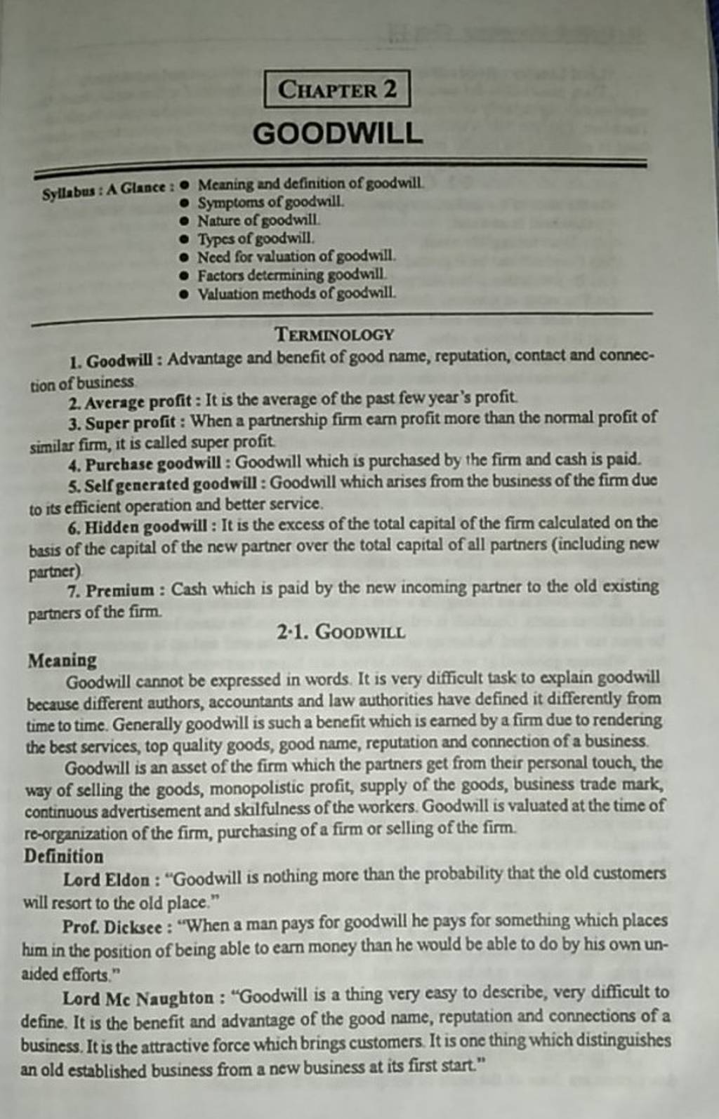 CHAPTER 2 GOODWILL Syllabus A Glance Meaning And Definition Of Goodwi CHAPTER 2 GOODWILL Syllabus A Glance Meaning And Definition Of Goodwi