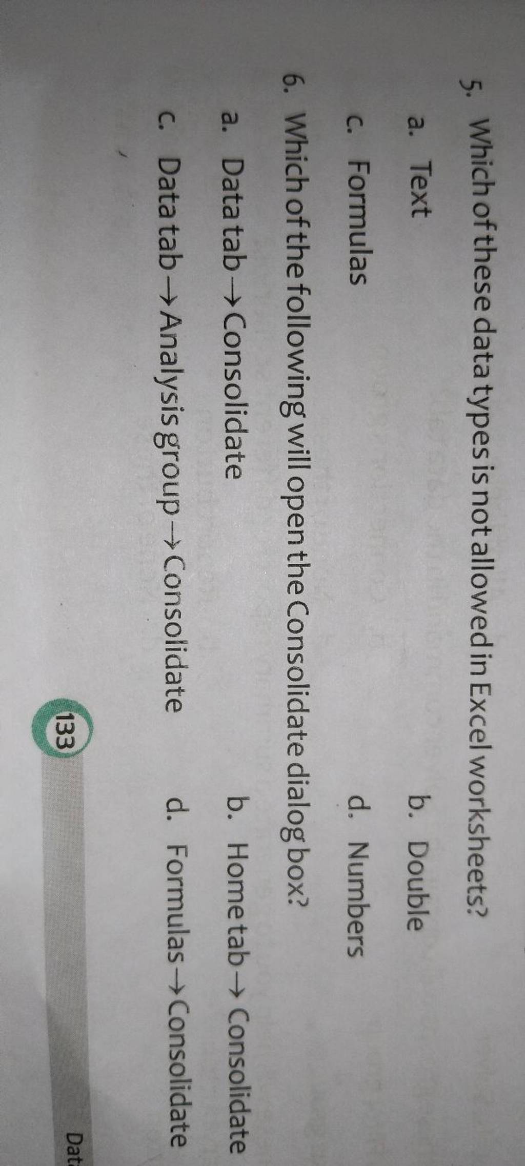 Which Of These Data Types Is Not Allowed In Excel Worksheets Filo