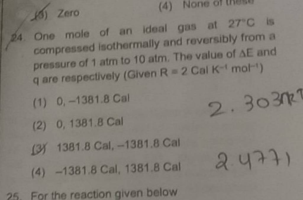 p24. One mole of an ideal gas at 27∘C is compressed isothermally and reve..