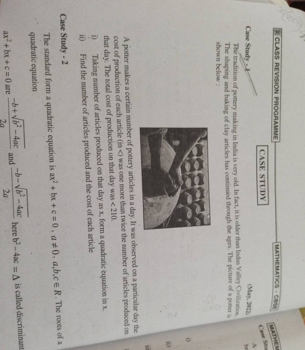 C CLASS REVISION PROGRAMME MATHEMATICS - CBSE CASE STUDY Case Study - 1 T..