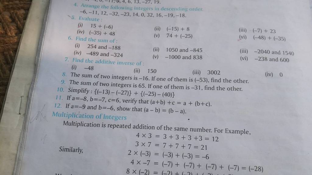 4. Arrange the following integers in descending order. −6,−11,12,−32,−23,.. 4. Arrange the following integers in descending order. −6,−11,12,−32,−23,..