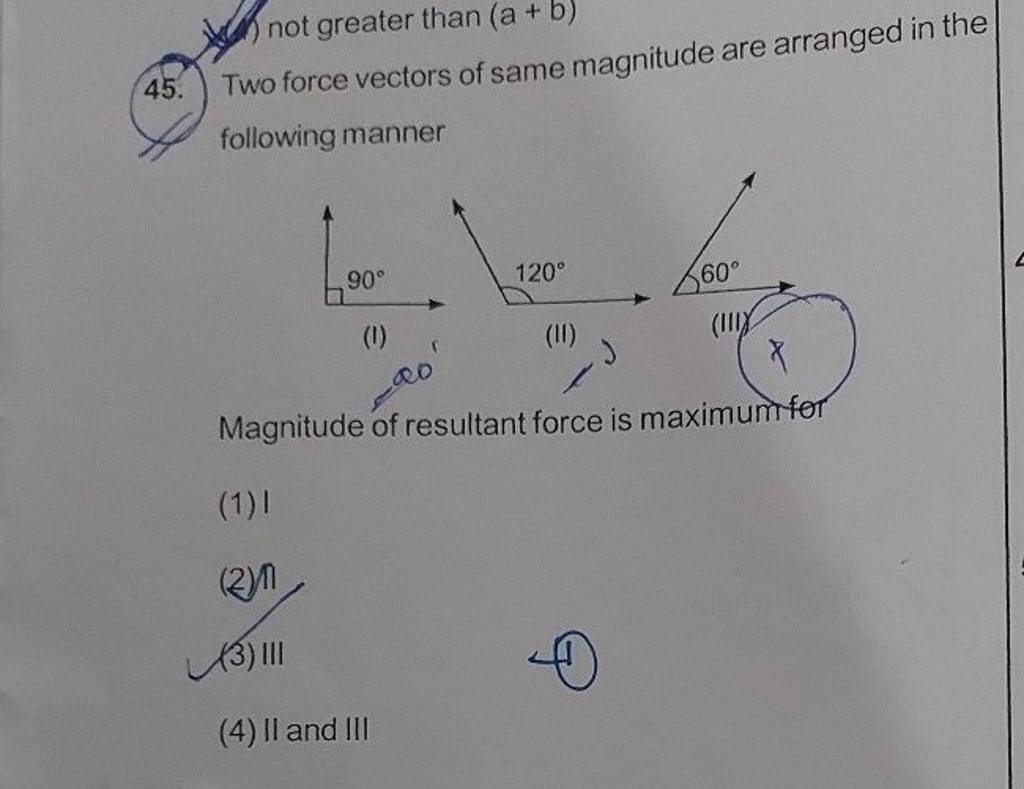 Two force vectors of same magnitude are arranged in the following manner..