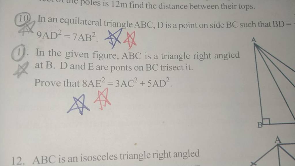 10 In An Equilateral Triangle Abc D Is A Point On Side Bc Such That Bd