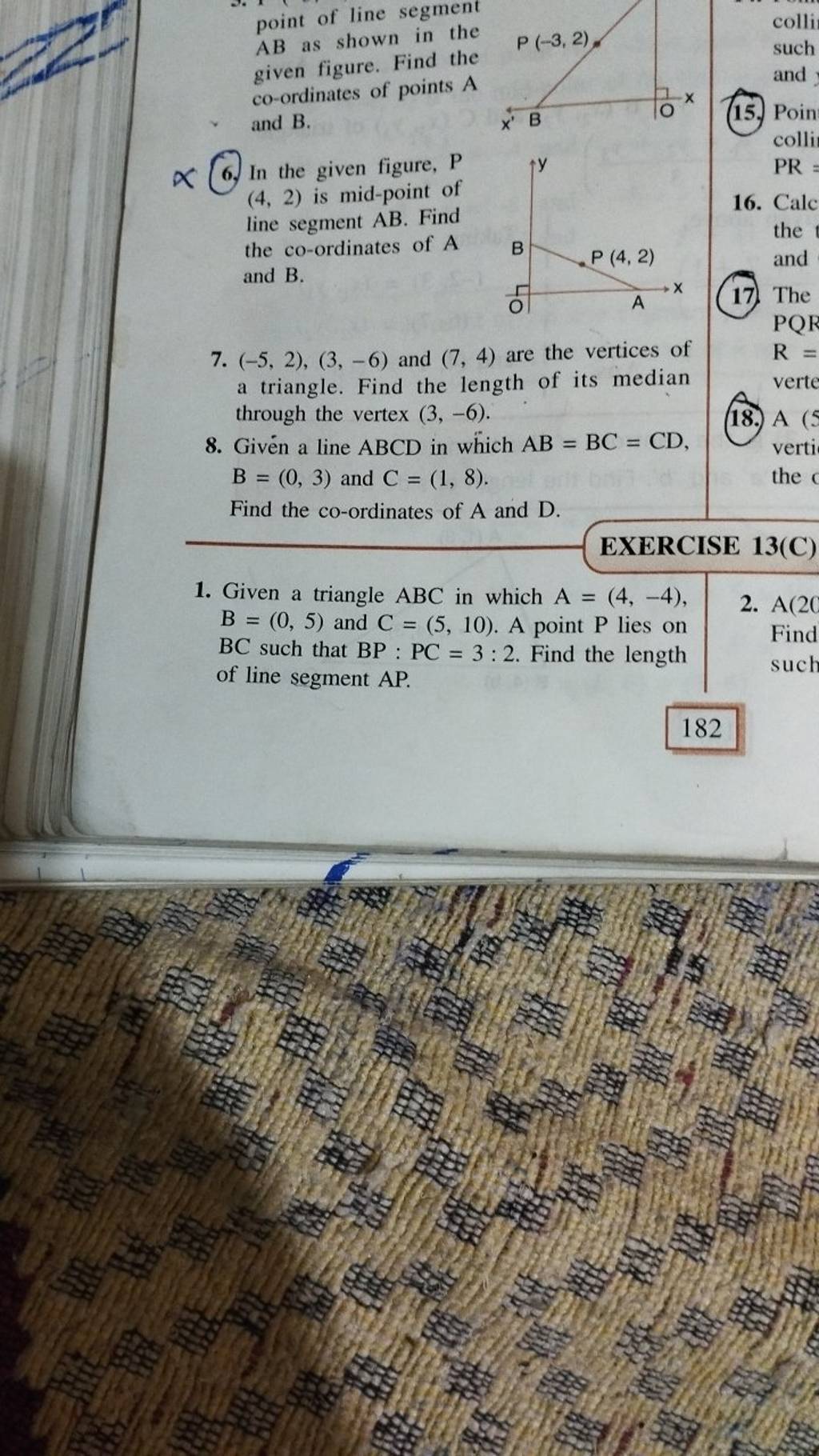 Point Of Line Segment Ab As Shown In The Given Figure Find The Co Ordina