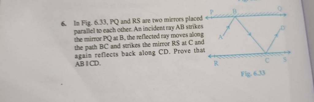 6. In Fig. 6.33, PQ and RS are two mirrors placed parallel to each other...