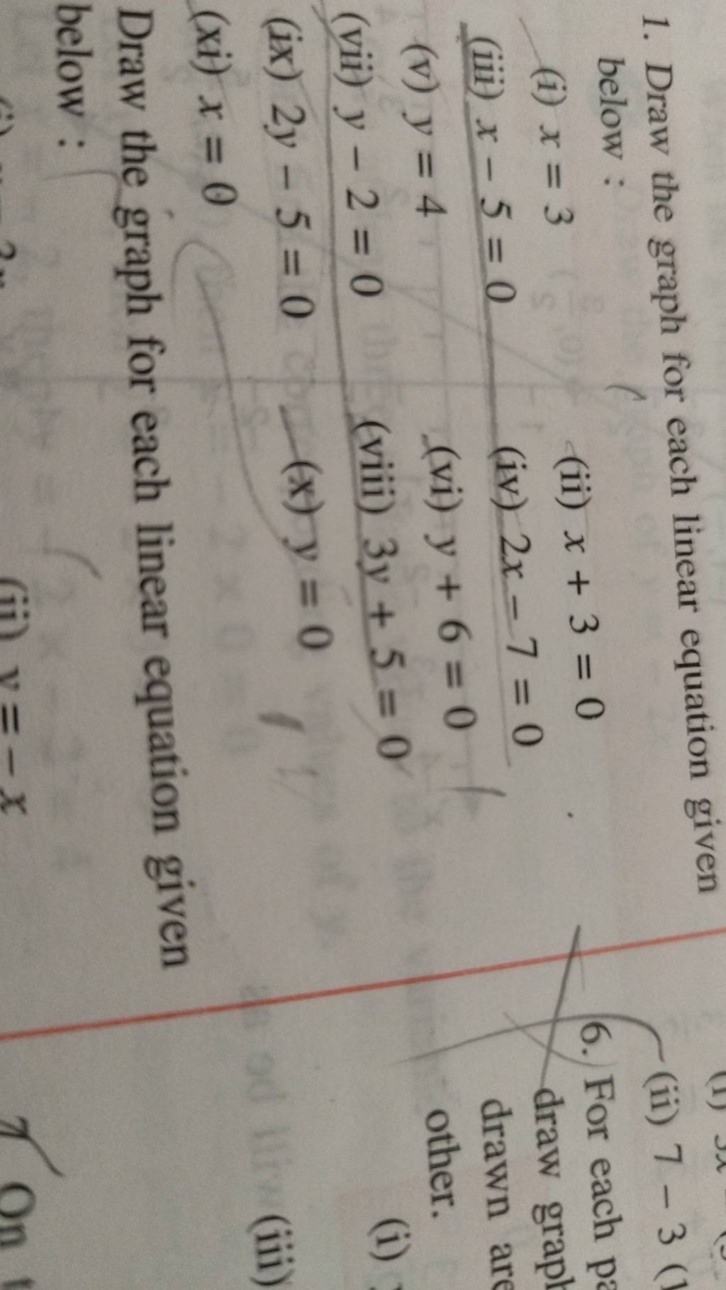1. Draw the graph for each linear equation given below : (i) x=3 (ii) x+3..