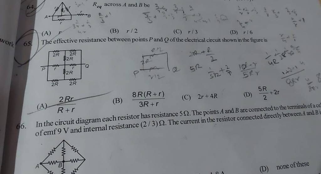 The effective resistance between points P and Q of the electrical circuit..