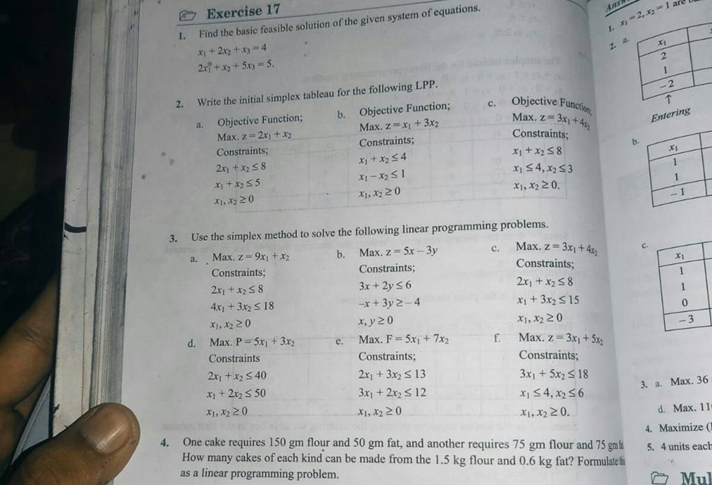 1. Find the basic feasible solution of the given system of equations. x1 1. Find the basic feasible solution of the given system of equations. x1