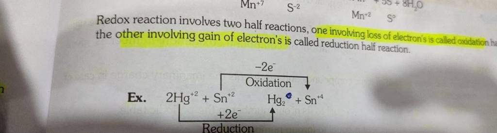 Redox reaction involves two half reactions, one involving loss of electro..