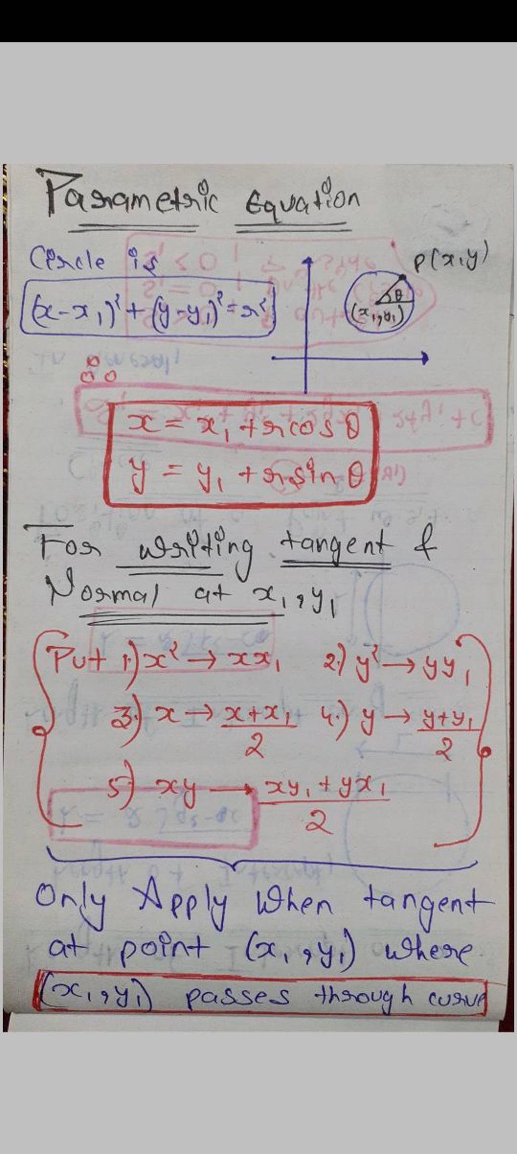 Parametric Equation For writing tangent \& Normal at x1 ,y1 Only Npply w..