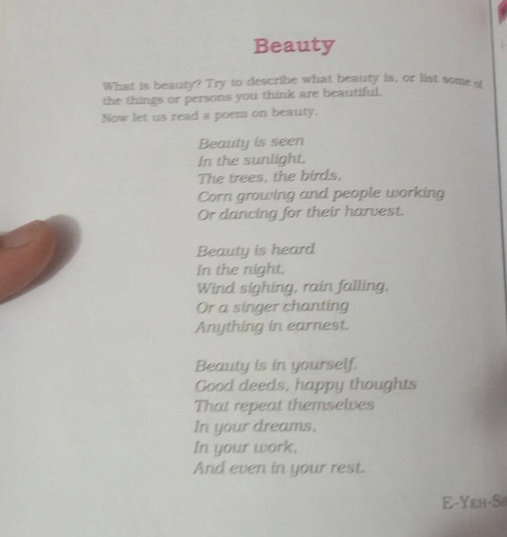 What is beauty? Try to describe what beauty Is, or list some of the thing..