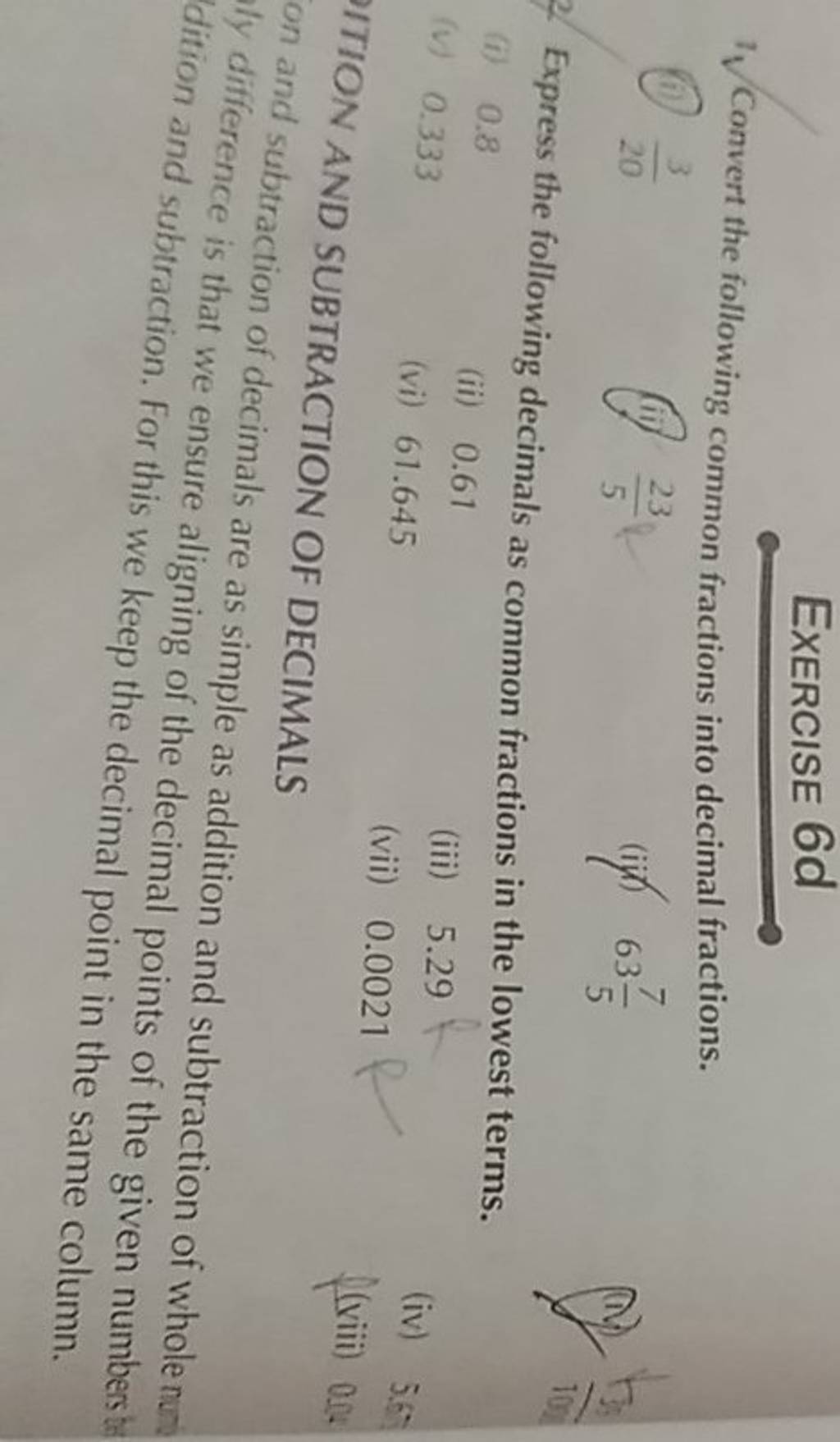 EXERCISE 6d 1. Convert the following common fractions into decimal fracti..